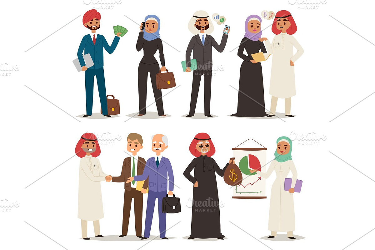Business arabic people teamwork vector illustration cartoon character ...