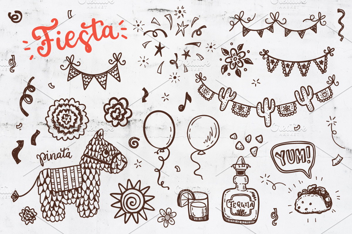 Mexican Party big set + patterns, a Food Illustration by Hala