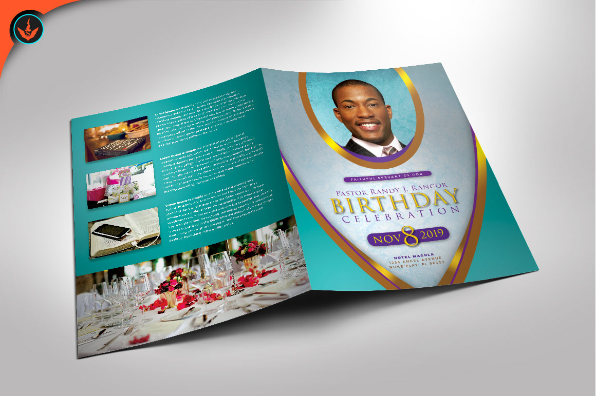 Royal Teal Pastor Birthday Program, a Brochure Template by SeraphimChris