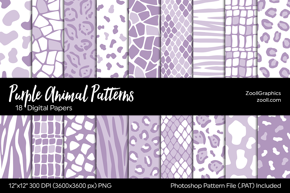 Purple Animals Digital Papers, a Pattern Graphic by ZoollGraphics