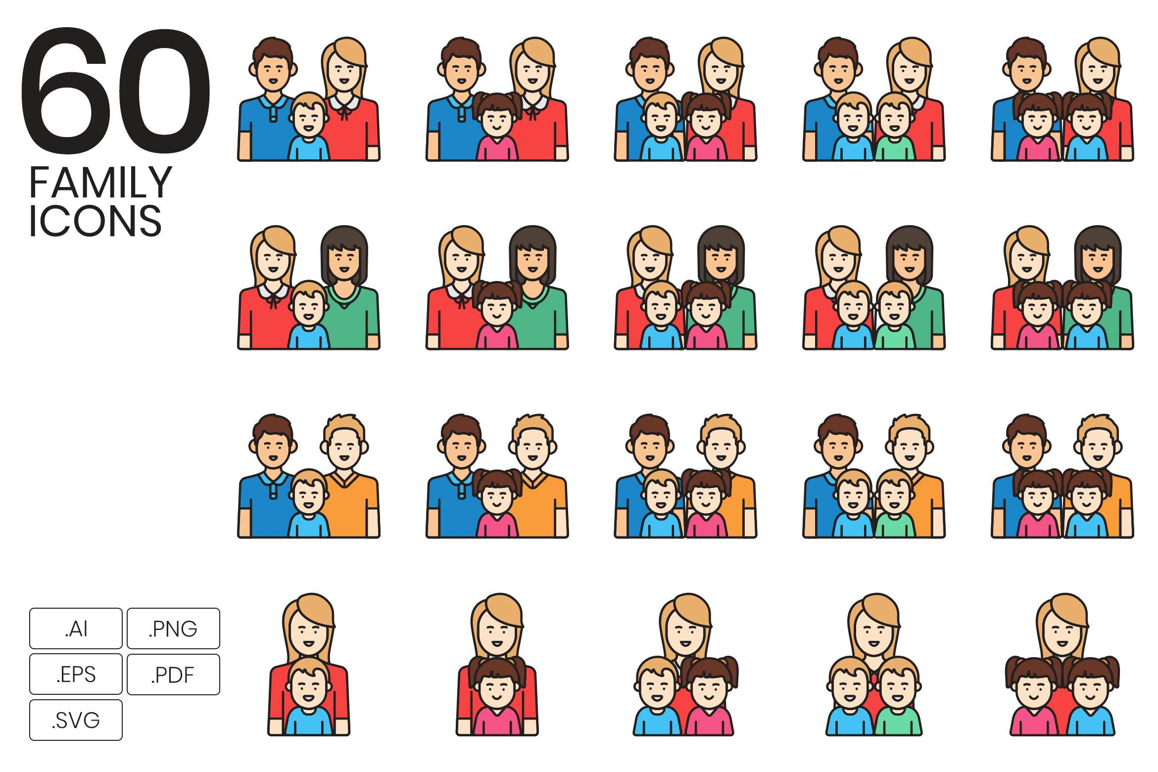 60 Family Icons | Vivid Series, an Icon by Flat Icons