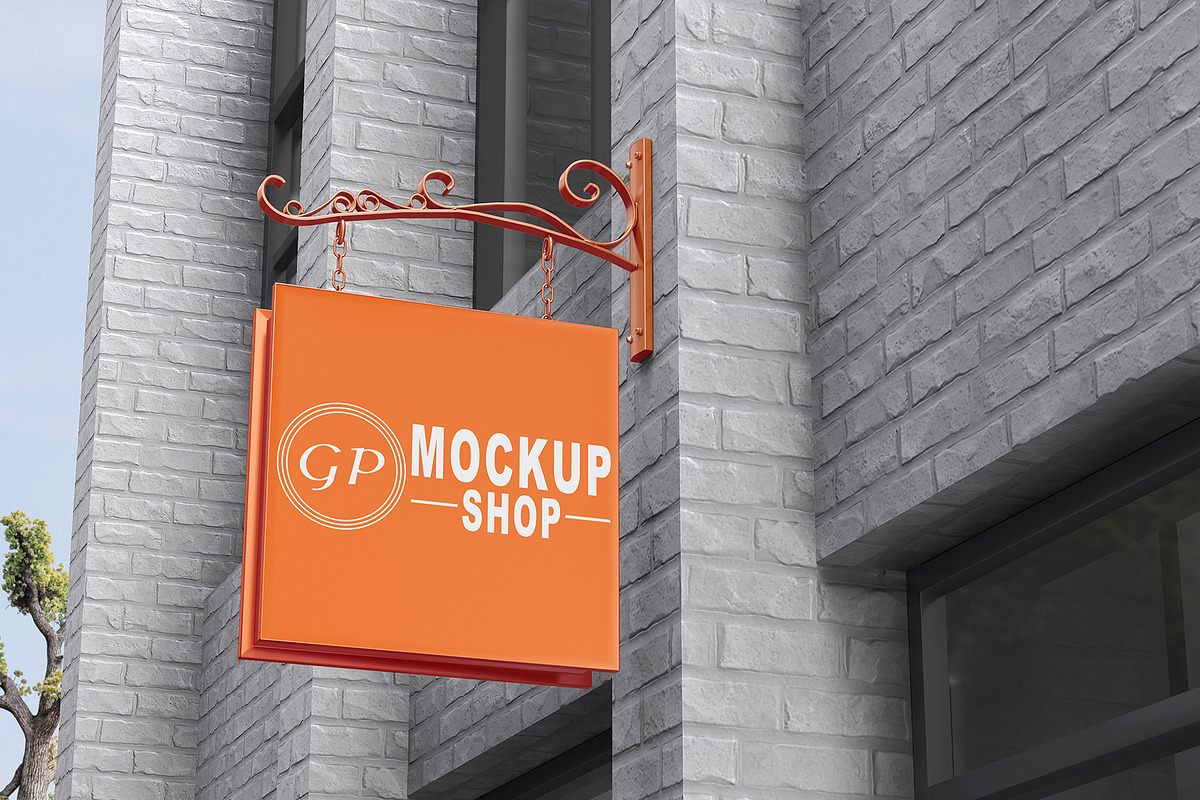 Square Hanging Sign Board Mockup