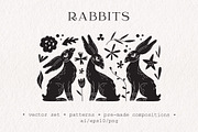 Rabbits. Linocut vector collection, an Animal Illustration by ...