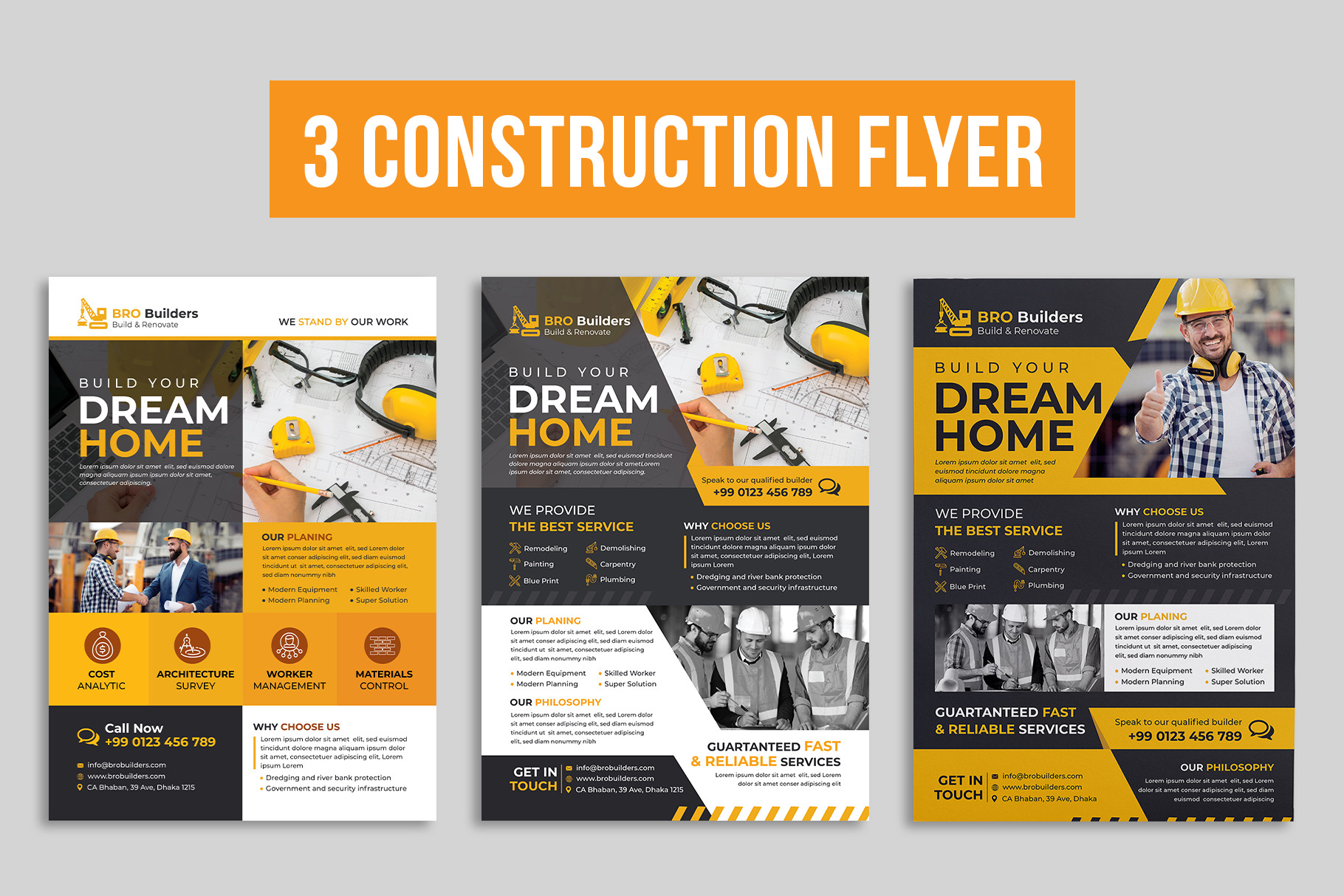 3 Construction Flyer Templates, a Flyer Template by DesignOriel