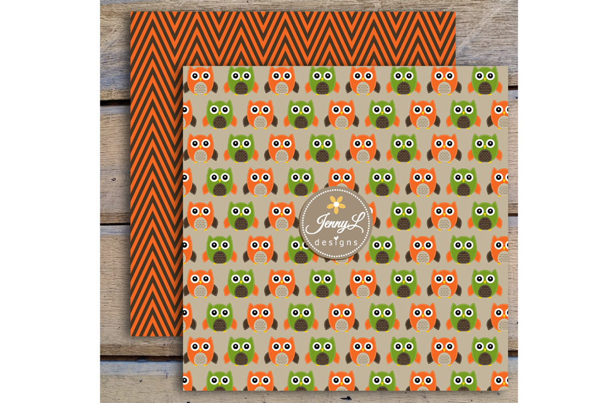 Fall Owl Autumn Digital Papers, a Pattern Graphic by JennyL Designs