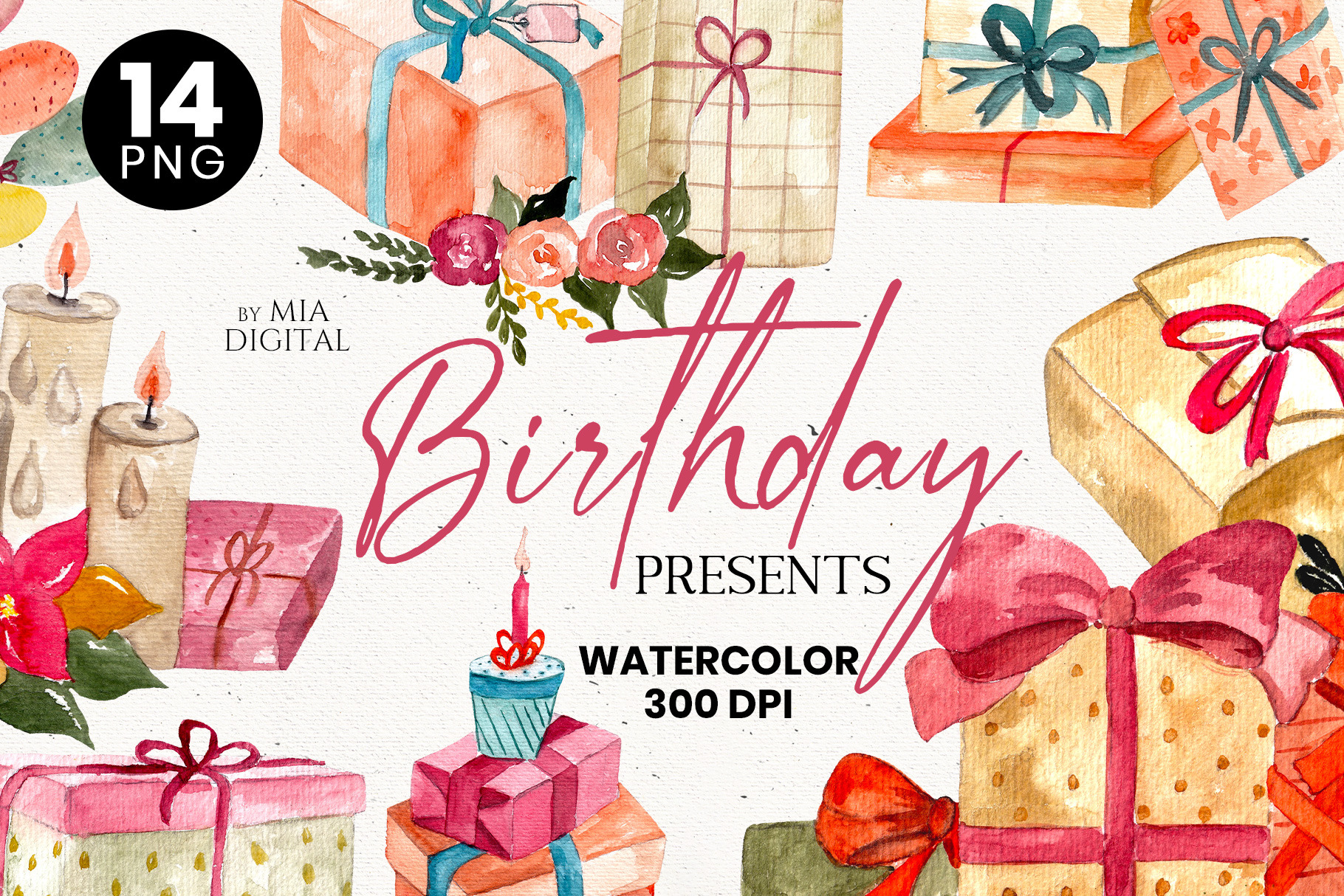 Birthday Presents Watercolor Clipart/ Watercolour Birthday Gift Boxes ...