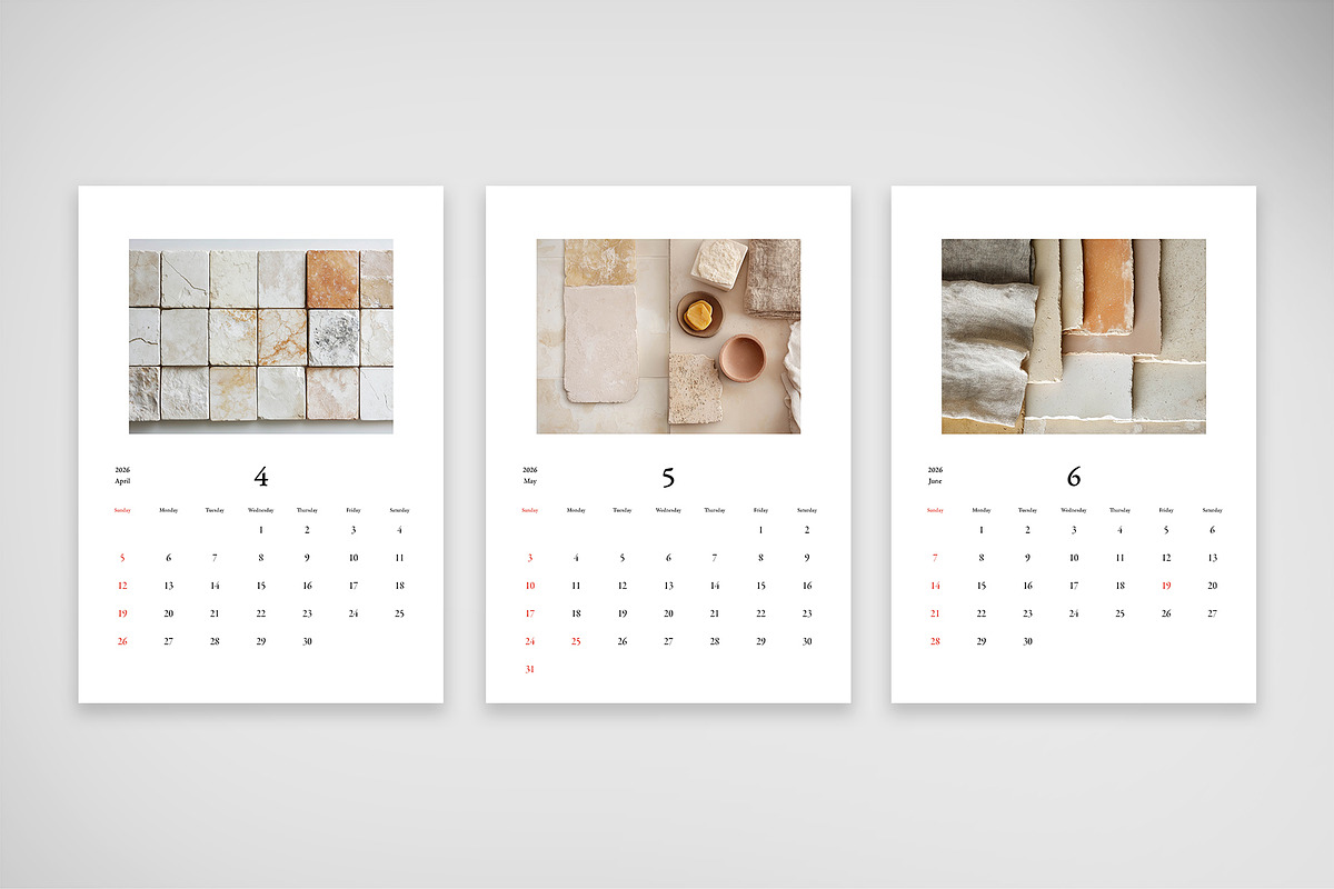 Minimalist Stone 2026 Calendar, a Print Template by McLittle Stock