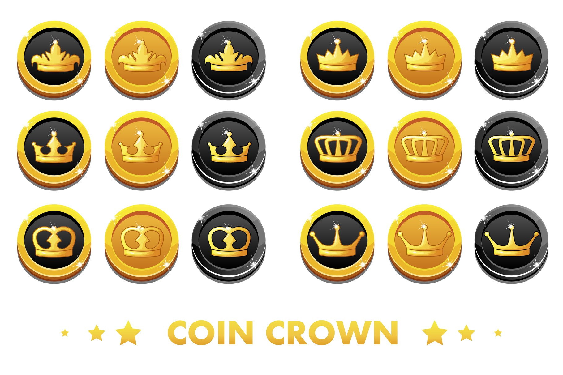 Crown icons, Gold and black coins, a Background Graphic by BabySofja