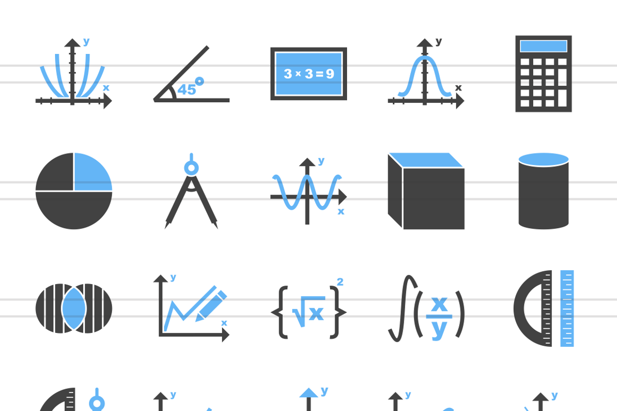 50 Math Symbols Blue & Black Icons, an Icon by IconBunny