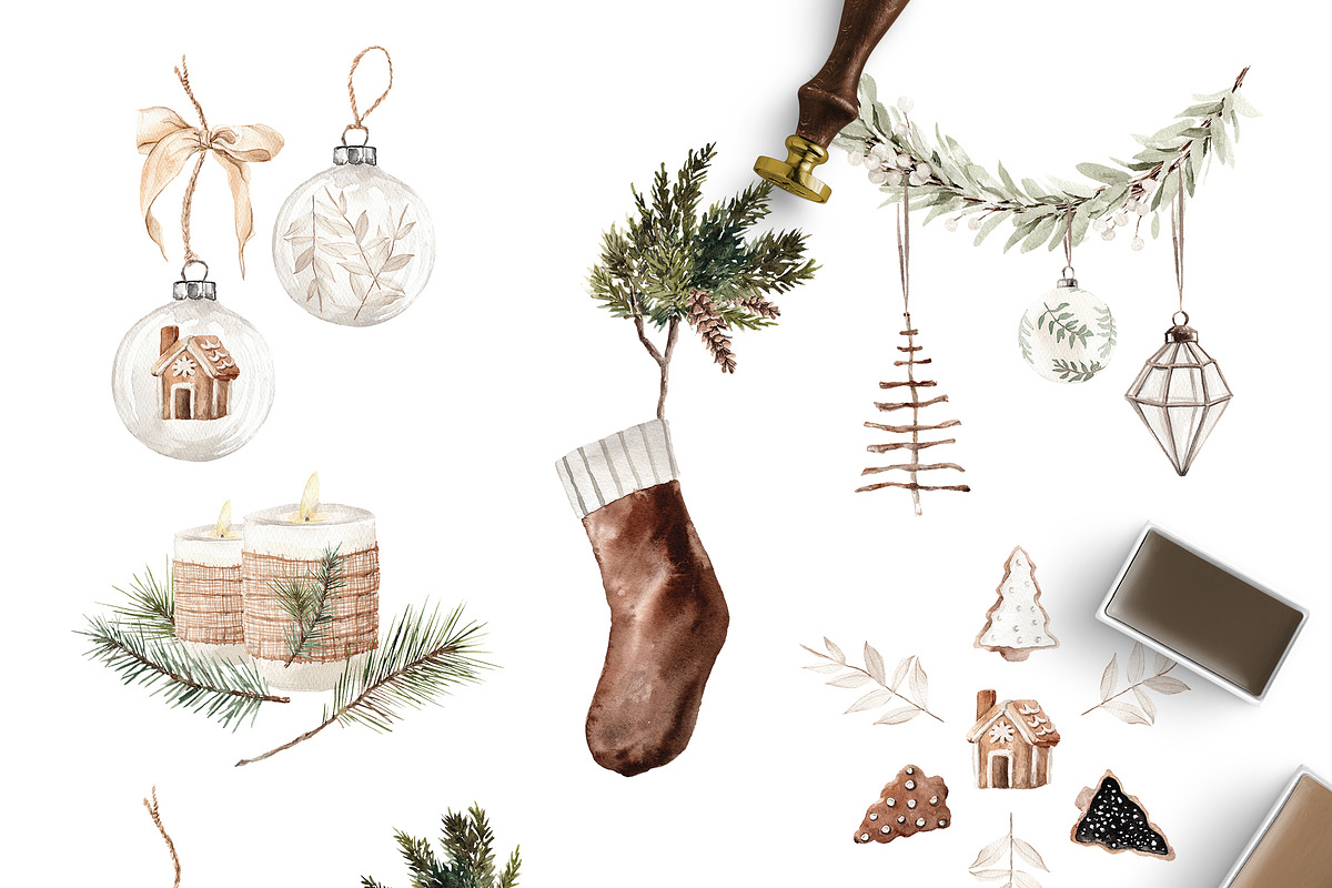 Watercolor Clipart - Cozy Christmas, an Illustration by Beigetime