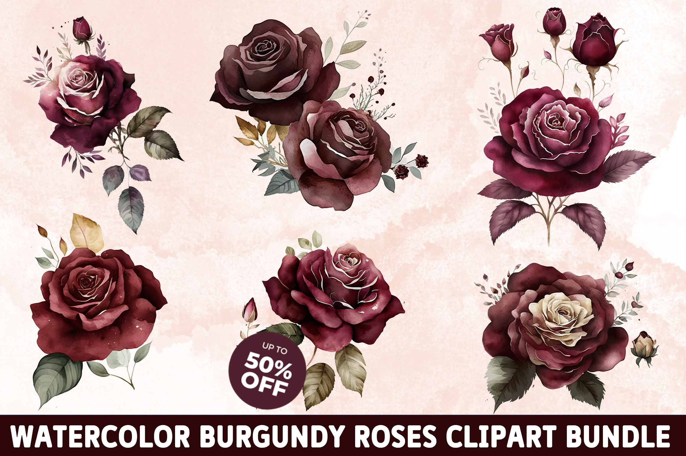 Watercolor Burgundy Roses Clipart Bu, an Object Graphic by Cut File | Creative Market