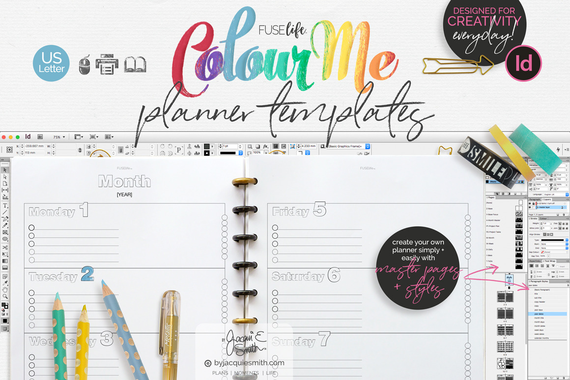 US InDesign Planner Template ColorMe, a Stationery Template by ...