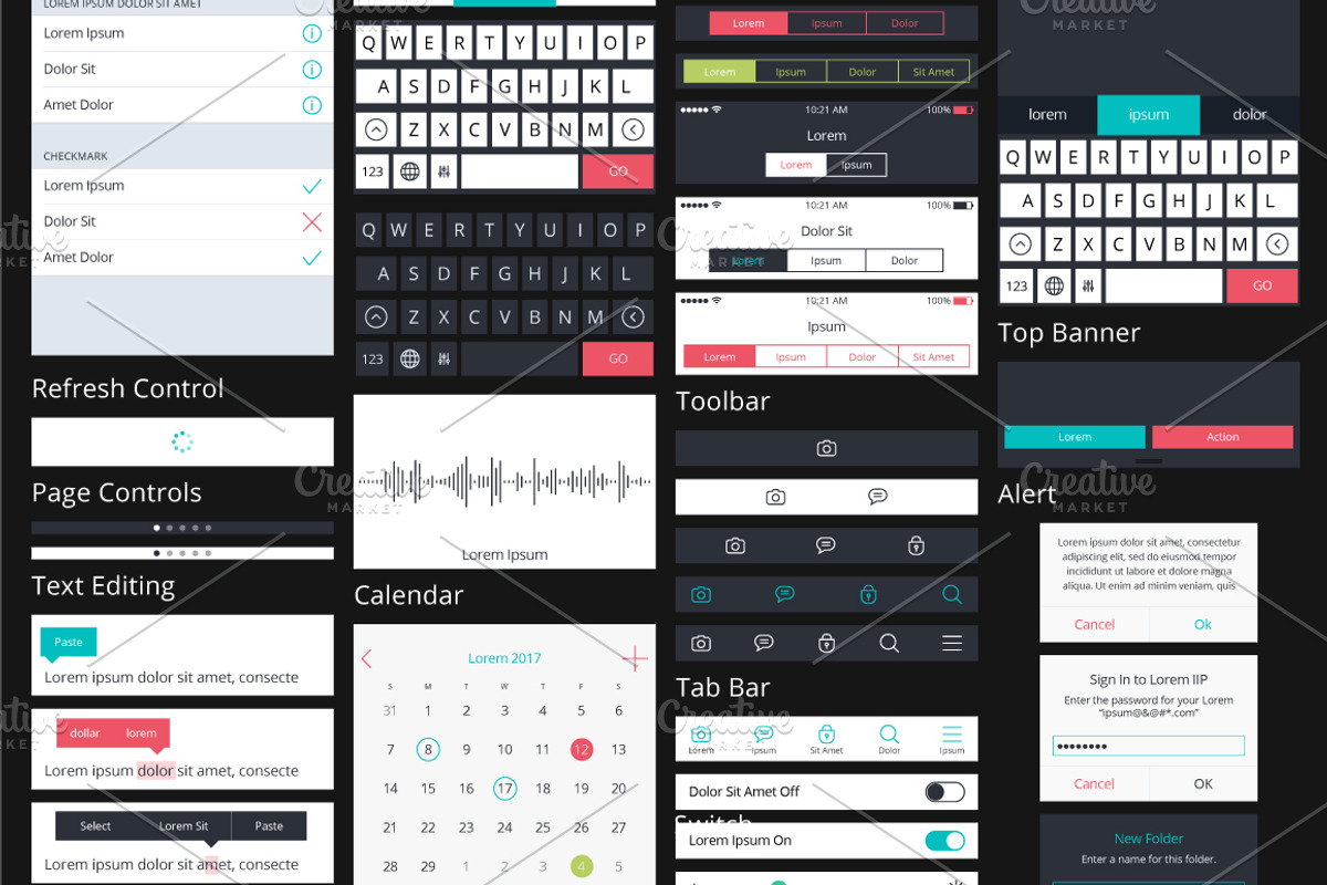 Vector Phone GUI Template. UI Kit., an UI Kit Template by fet