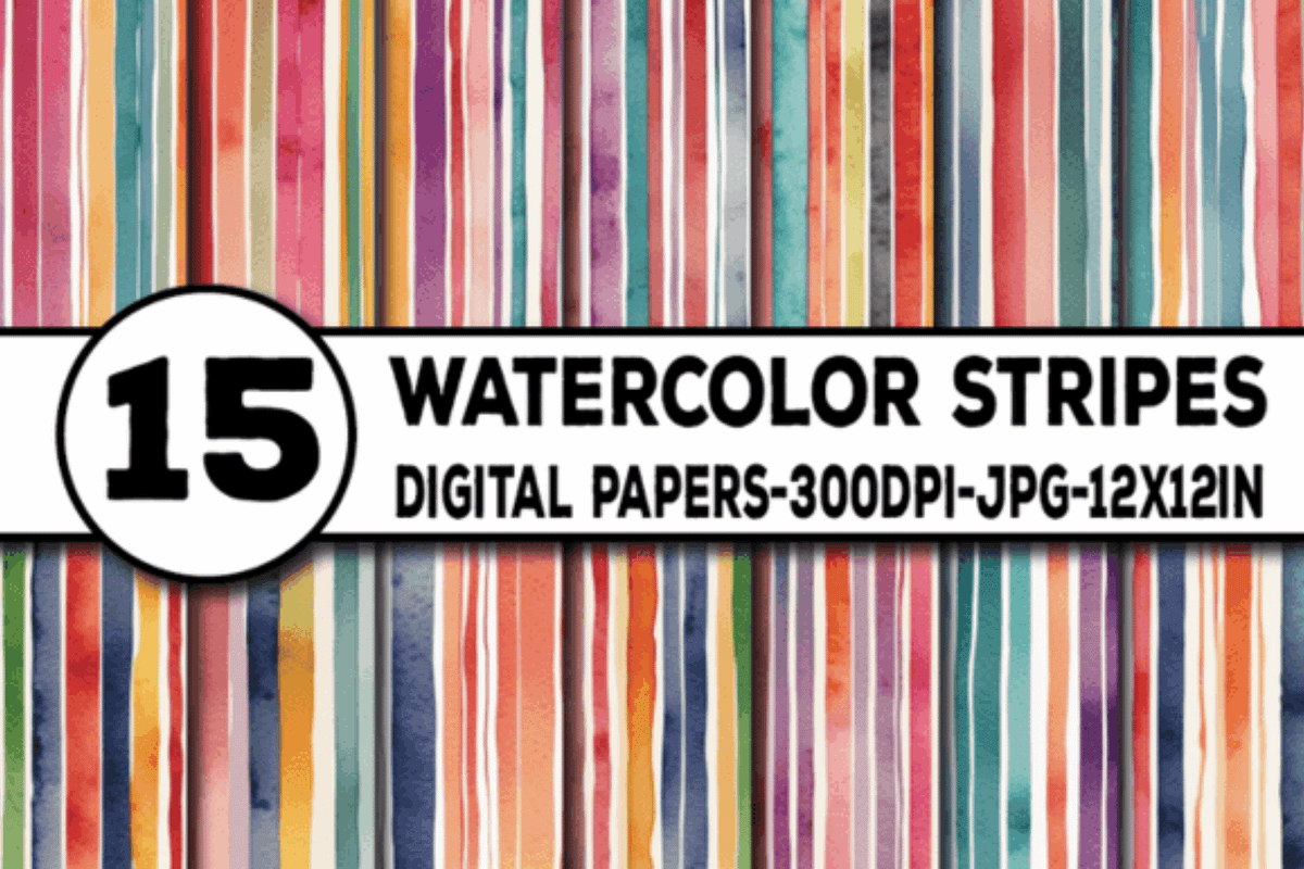 Watercolor Stripes Digital Papers, a Texture Graphic by Dizzy Art Studio