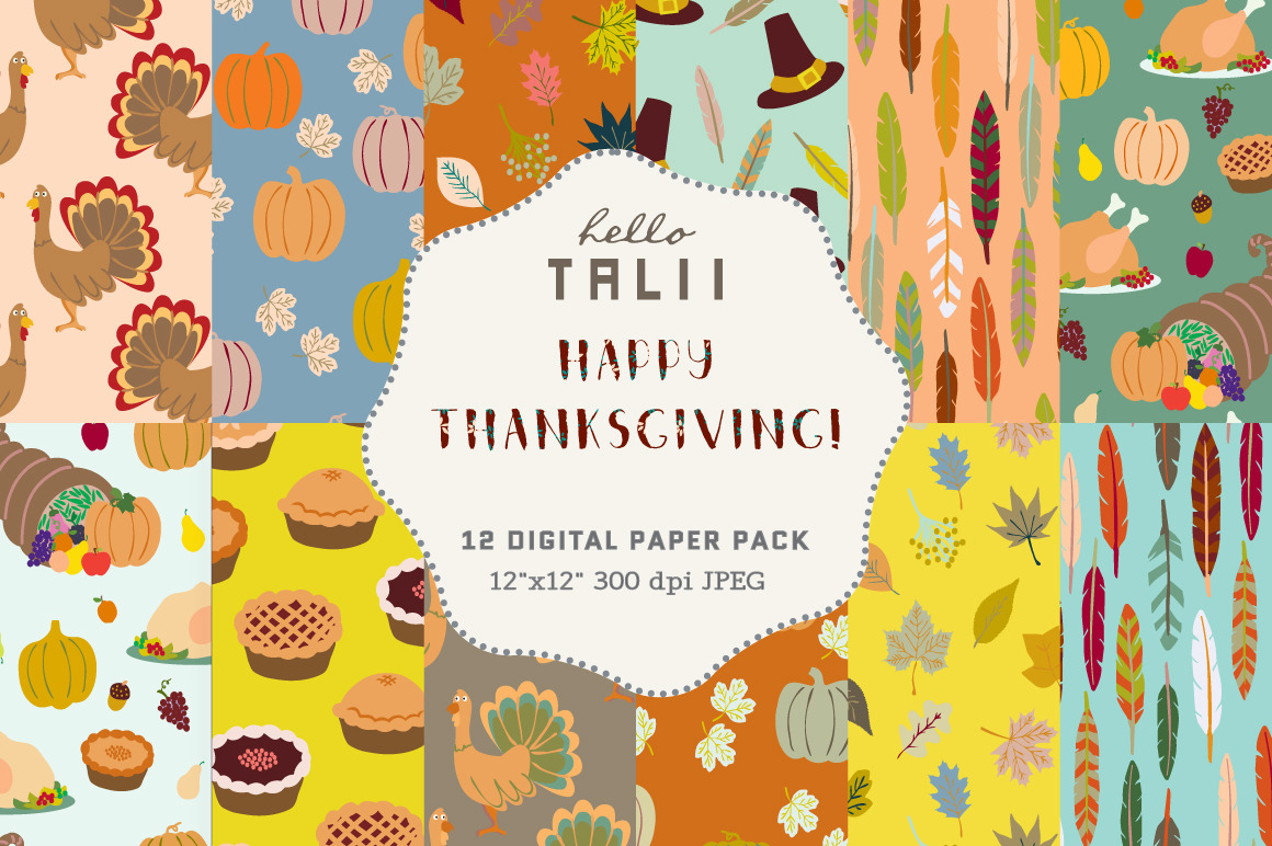 Thanksgiving Digital Paper, a Pattern Graphic by Hello Talii