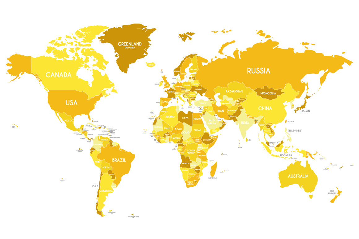 8x World Maps in yellow tones, an Education Illustration by asantosg