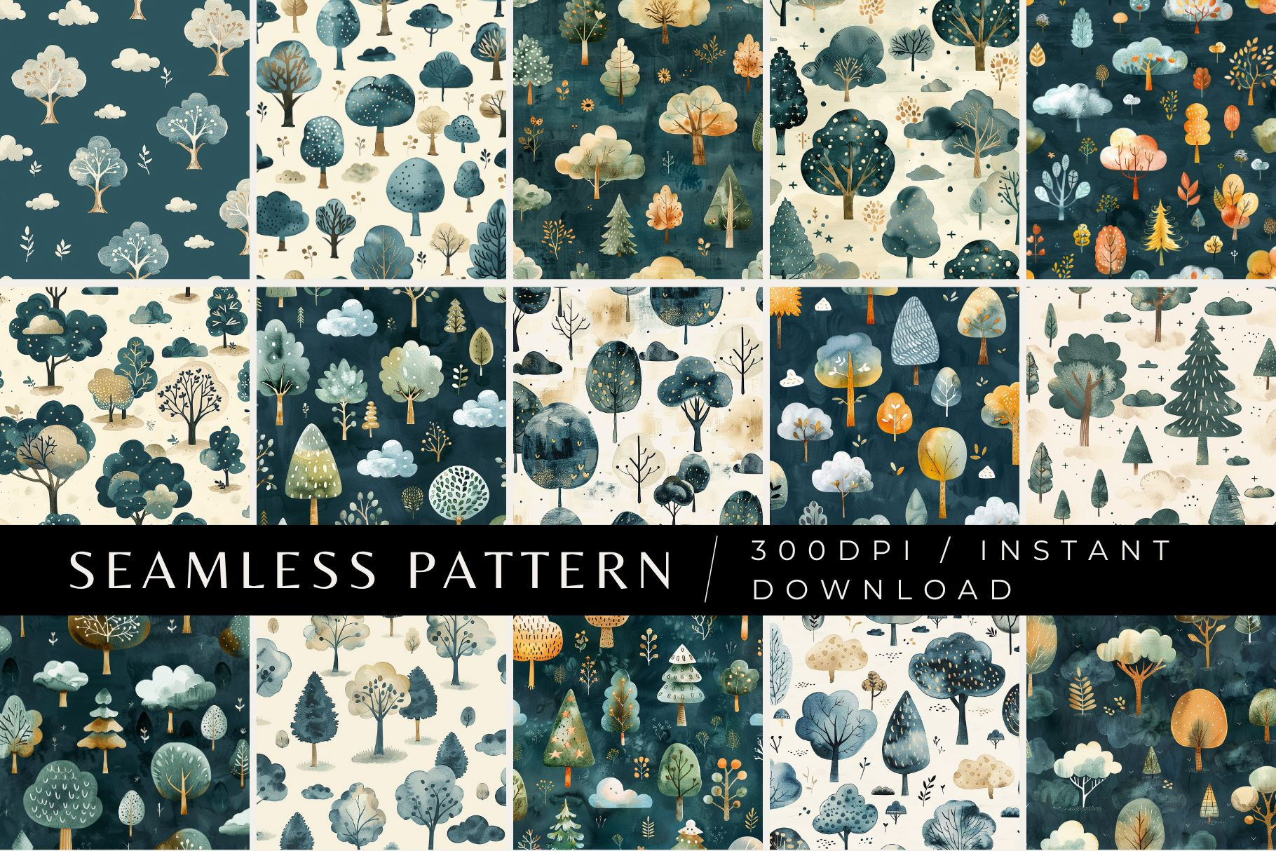 15 Storybook Trees Seamless Patterns, a Pattern Graphic by Inknfolly