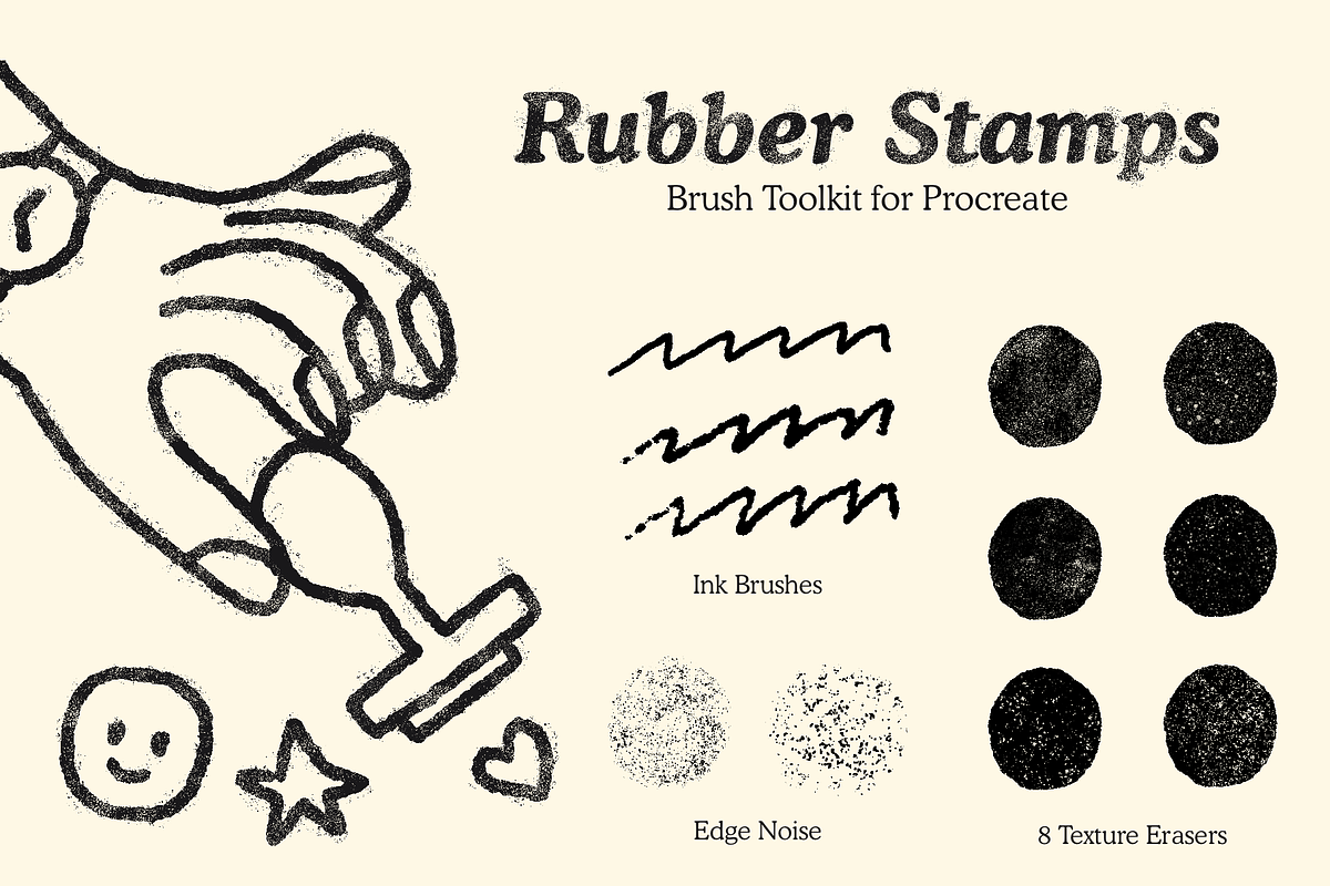 Rubber Stamps Brushes for Procreate, a Brush Add-On by Wink Brushes