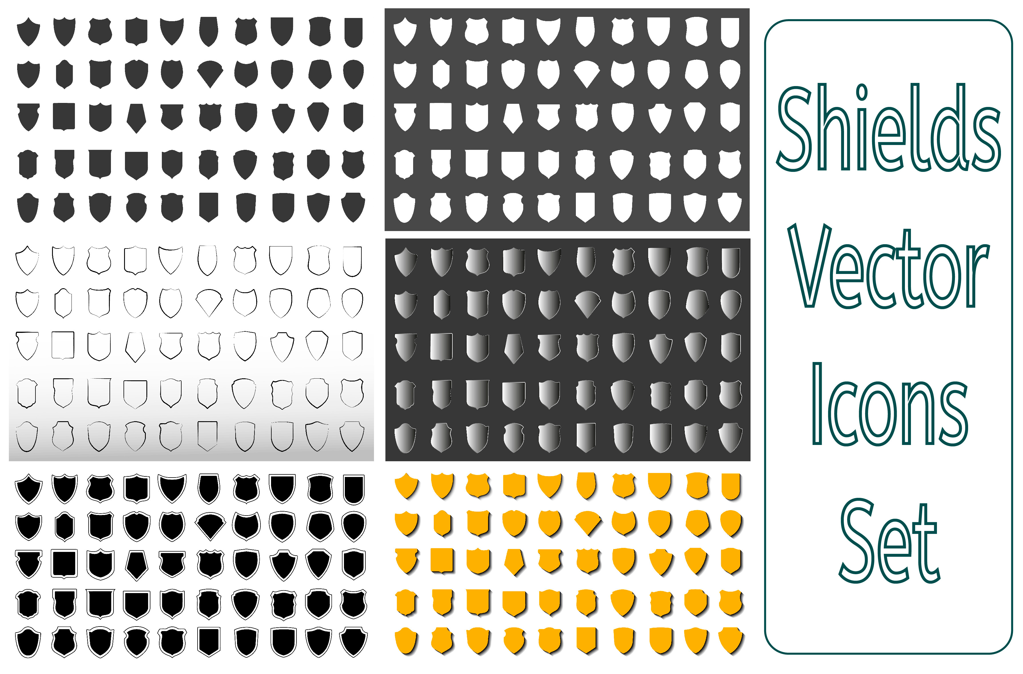 Vector Shields Set, an Icon by Watercolor_Vector Graphic