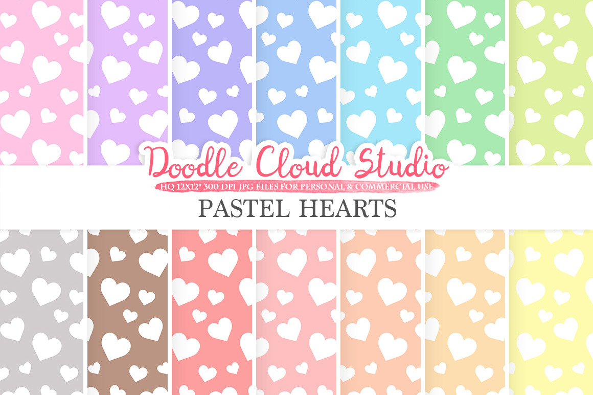 Pastel Hearts digital paper, a Pattern Graphic by Doodle Cloud Studio