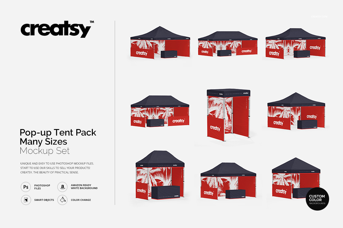 Pop Up Tent Pack Many Sizes Mockup, an Advertising Mockup by creatsy2