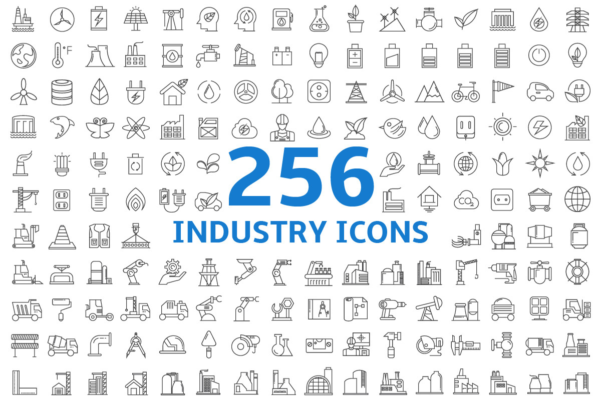 256 Industry Line Icons Set, an Outline Icon by Designfour
