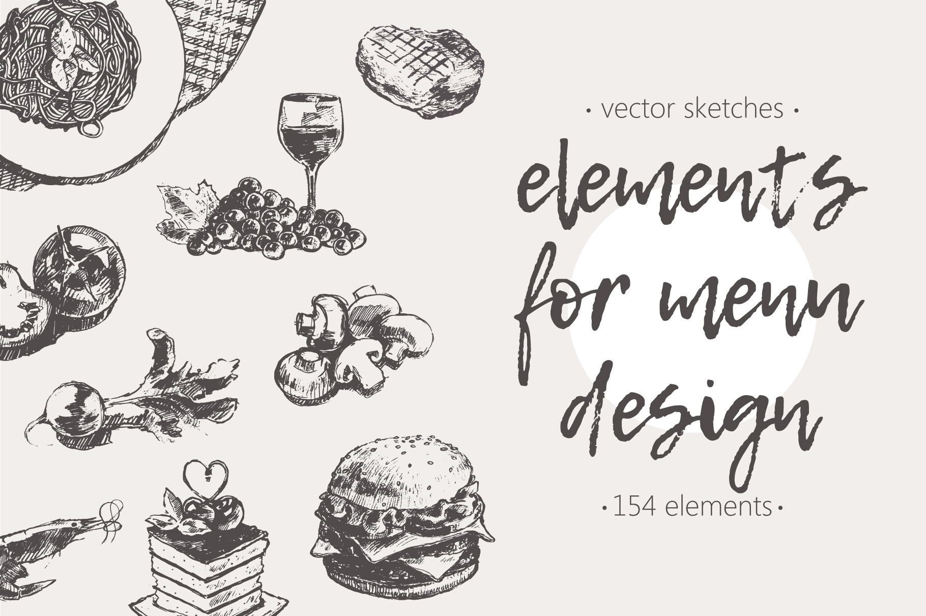 Set of elements for menu design, an Animal Illustration by ...