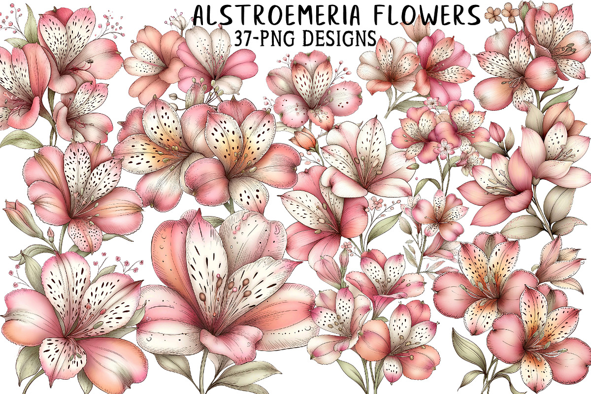 Spring Alstroemeria Flowers Clipart, an Illustration by Daily.Designs