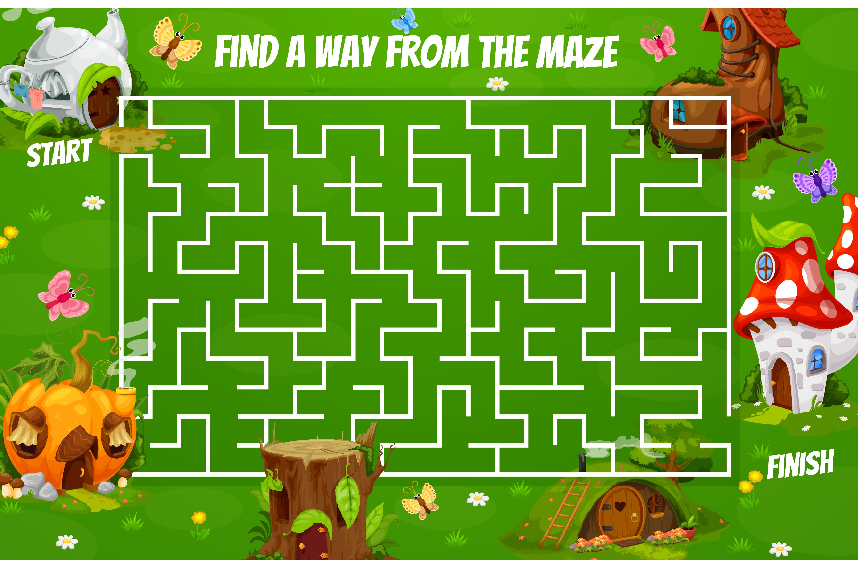 Labyrinth maze with fairy houses, an Education Illustration by Vector ...