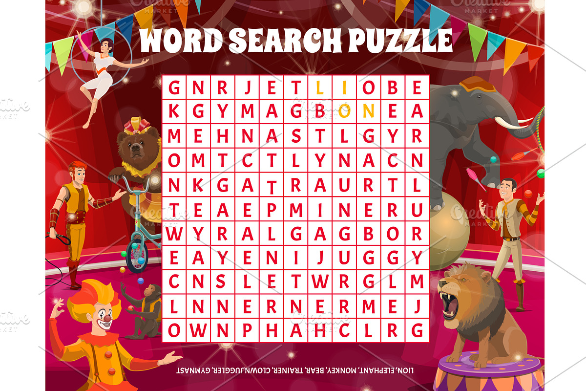 Word puzzle, circus performers, an Animal Illustration by Vector ...