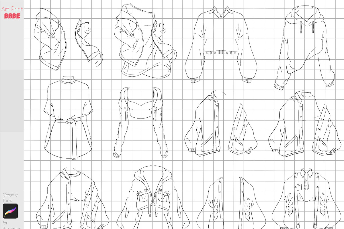 Procreate Clothes Stamp Anime Guides, a Brush Add-On by ArtPrintBabe