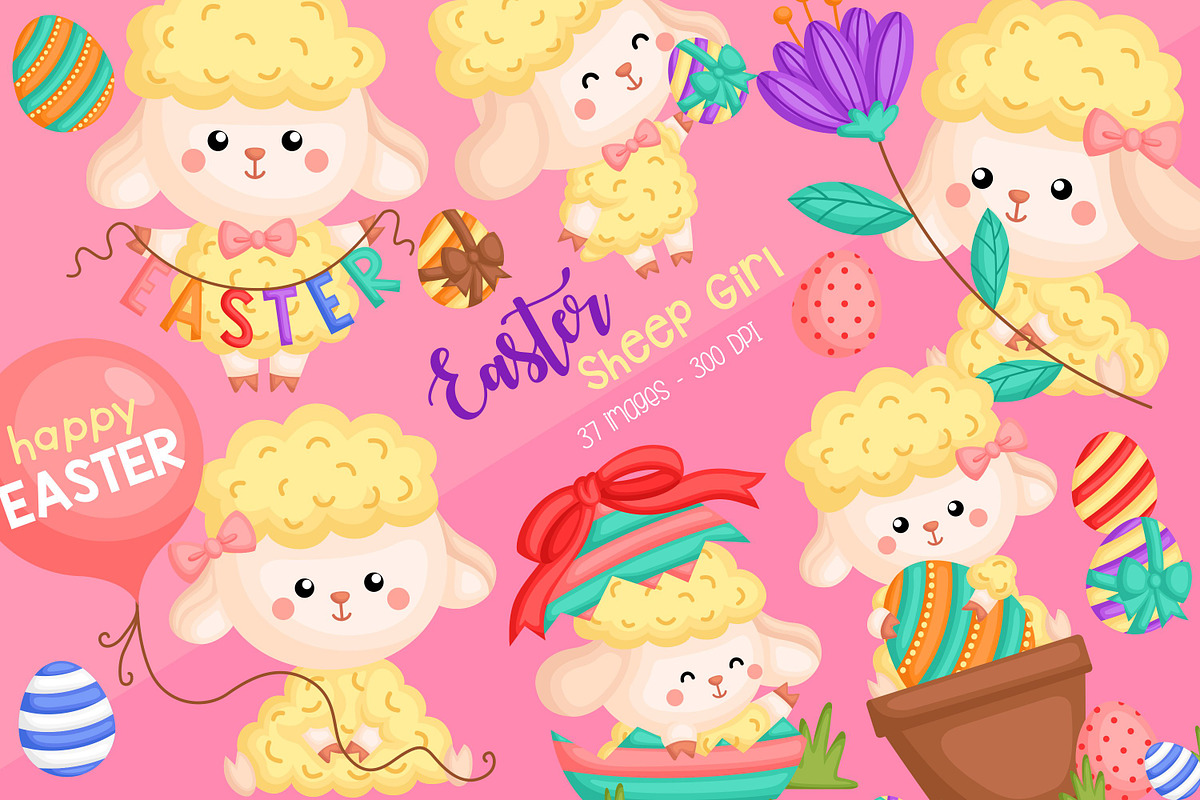 Easter Sheep Clipart - Cute Animal