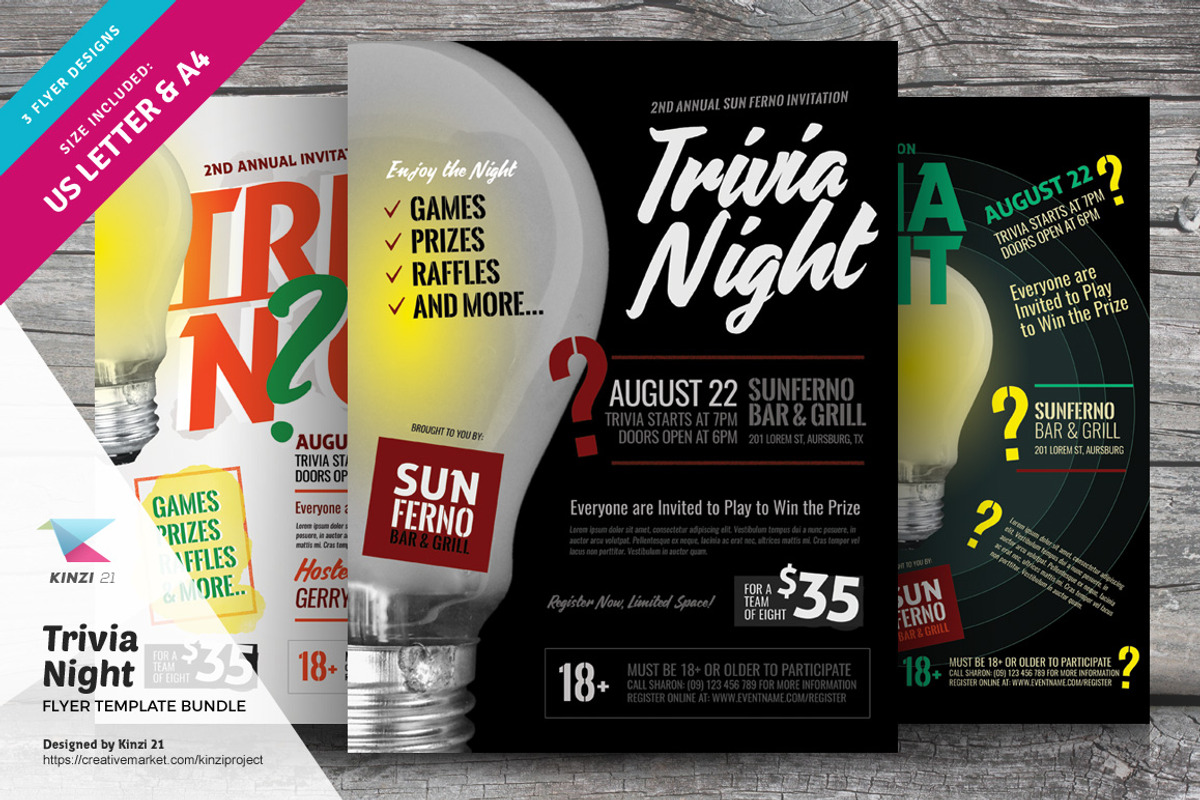 Trivia Night Flyer Template Bundle, a Flyer Template by kinzi21