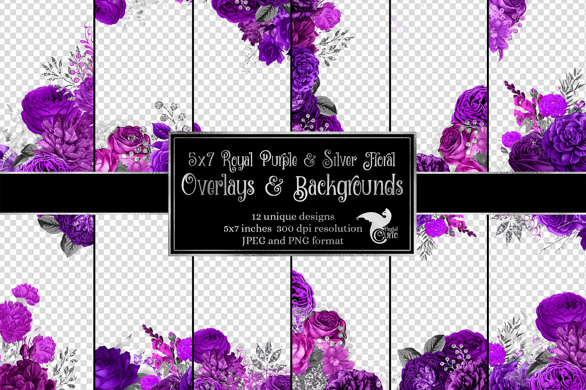 5x7 Purple and Silver Floral Overlay, an Illustration by Digital Curio