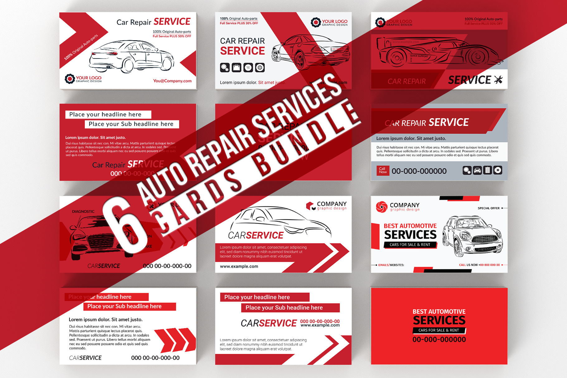 6 Car Services Card Bundle, a Card Template by Black Cat Studio