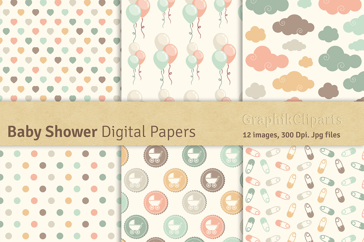 Baby Shower Digital Papers, a Texture Graphic by Chus Moreno Studio