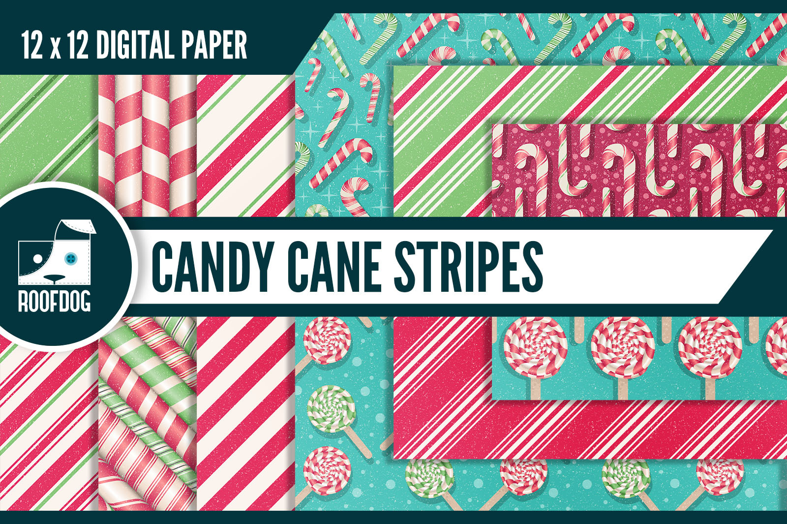 Candy cane stripe digital paper, a Pattern Graphic by Roofdog Design