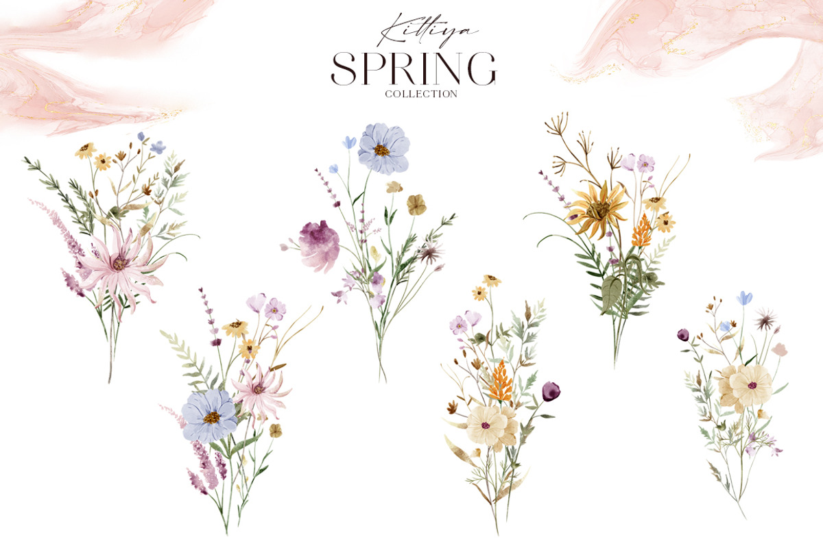 Spring flower collection, an Illustration by TheHappyGiftArt