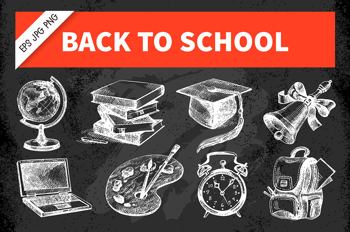 Hand Drawn Sketch School Set, an Education Illustration by Elena Pimonova