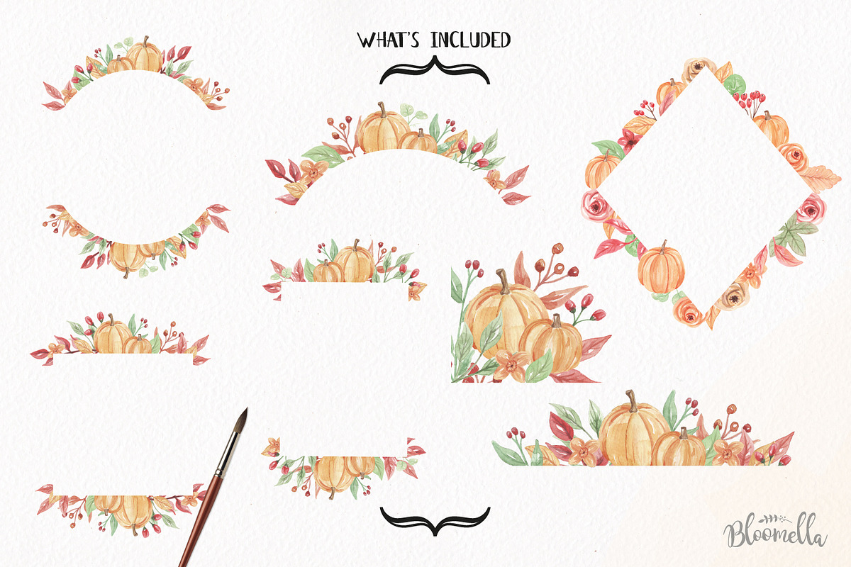 Pumpkin Frames Clipart Watercolor, an Illustration by Bloomella