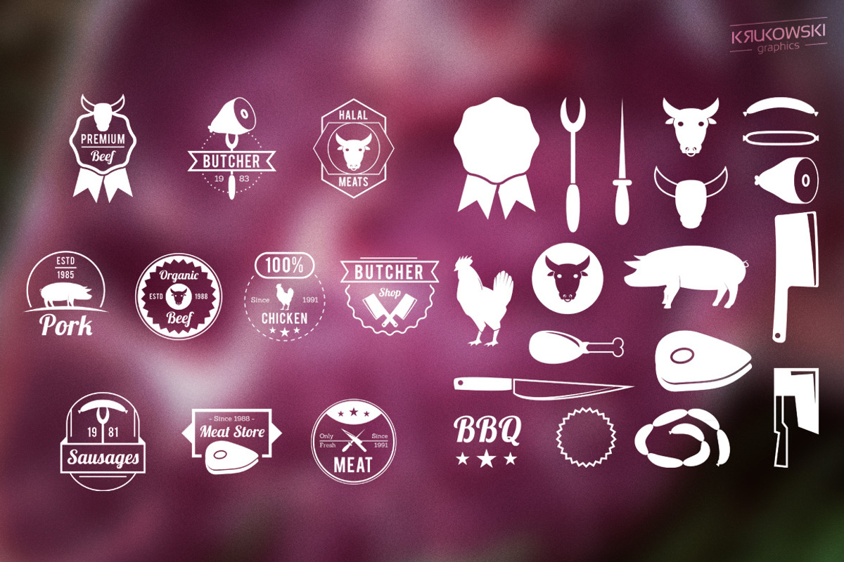 Butcher Meat Shop Badges Logos, a Branding & Logo Template by Krukowski ...