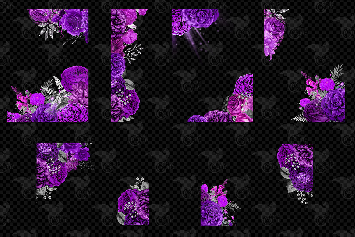 5x7 Purple and Silver Floral Overlay, an Illustration by Digital Curio