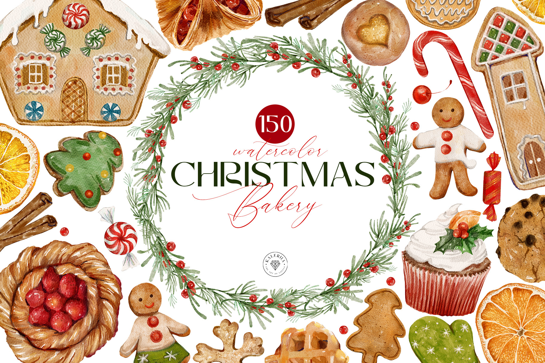 CHRISTMAS BAKERY Watercolor Set, a Decorative Illustration by Kaleriia ...