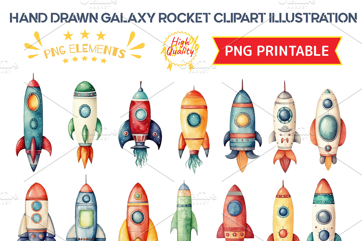 Pack of rocket clipart illustration.