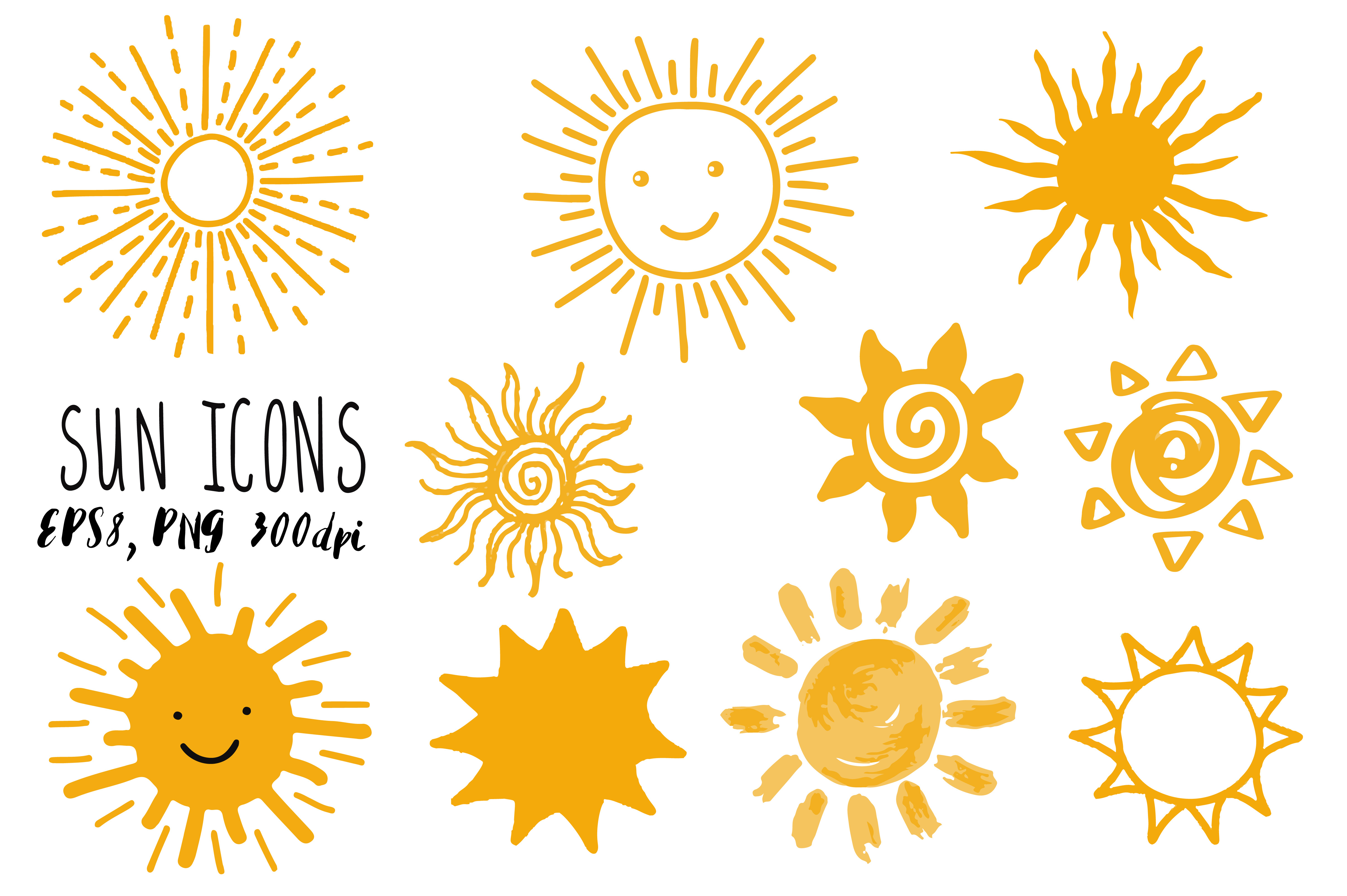 Doodle sun icons set, an Object Graphic by mcherevan