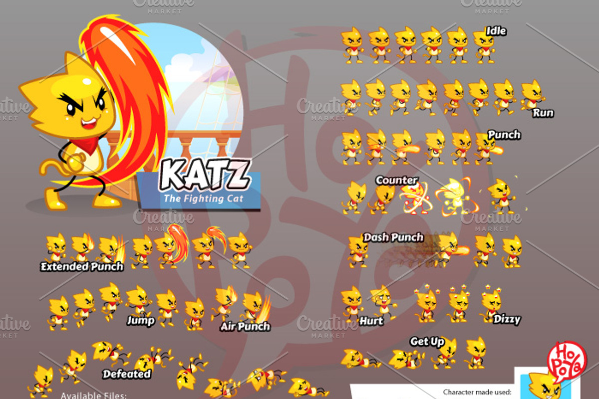 Fighting Cat Game Sprites, an Illustration by mikailain | Creative Market