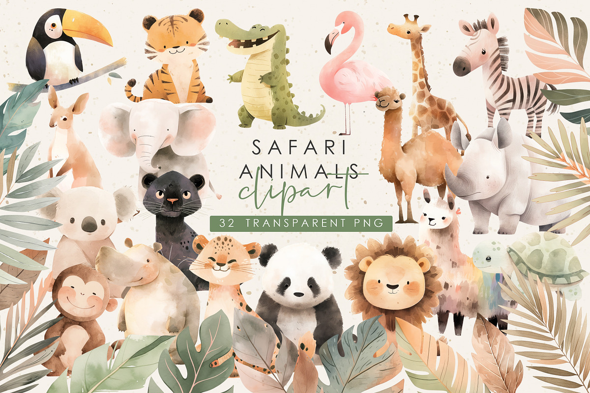 Safari Animals Clipart, an Animal Illustration by ⋒DesignECShop⋒