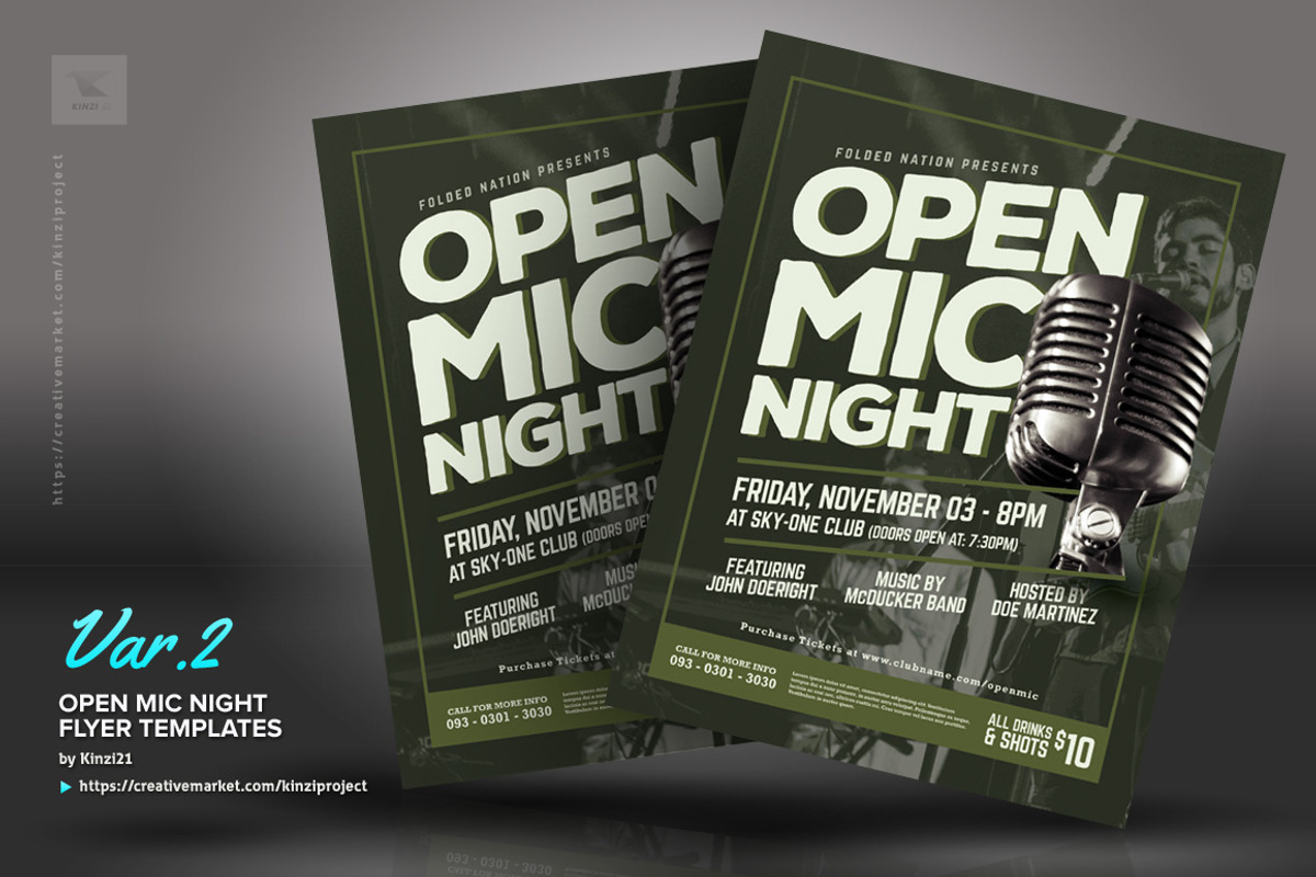 Open Mic Night Flyer Template, a Flyer Template by kinzi21