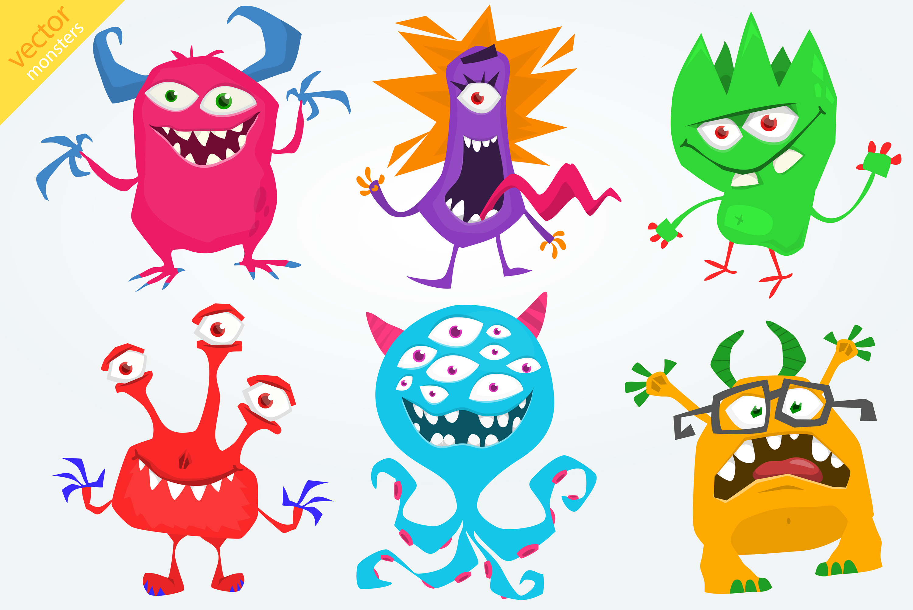 Cartoon monsters. Vector set, an Illustration by D R A W K M A N