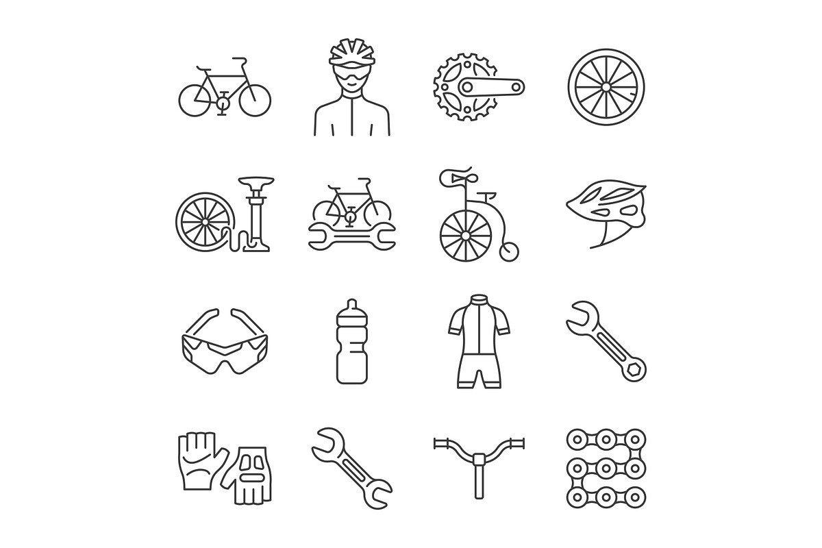 Bicycle line icon set, an Outline Icon by ElineDesign